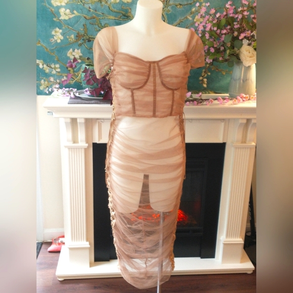 Luna B | Dresses | Luna B Mesh All Over Ruching Corset Cut Bodice No ...